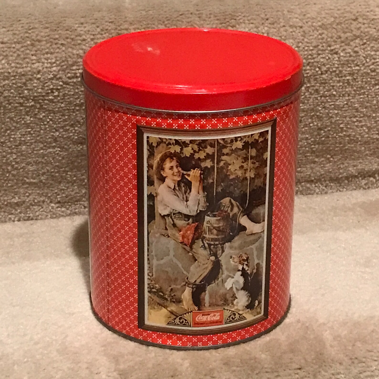Coka-cola or Coke Advertising Popcorn Tin W/ 3 Picture Panels and Boy ...