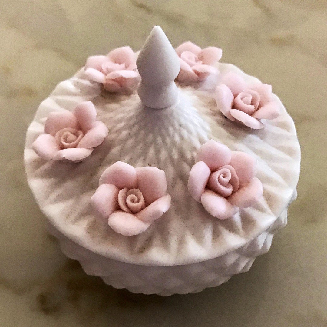 Bisque Candle Holder or Jewelry, Ring, Trinket Dish or Tray W/ Lid ...