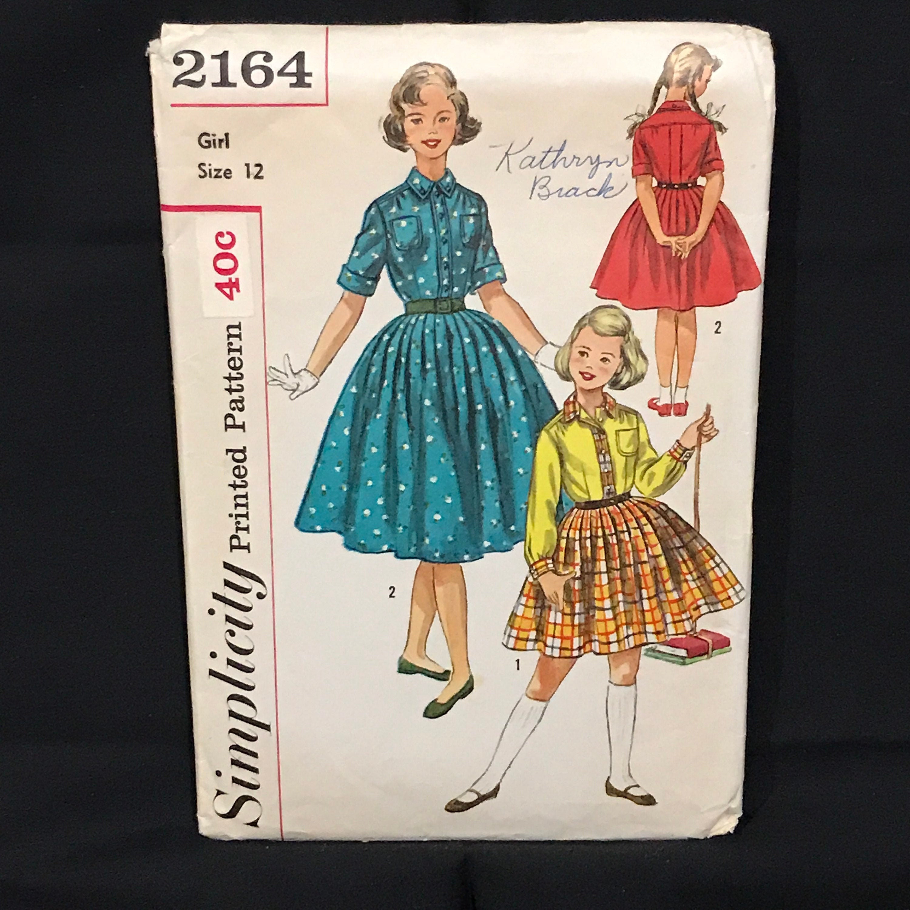 Girl One Piece Shirtwaist Dress Pattern, Size 12, by Simplicity 2164 ...
