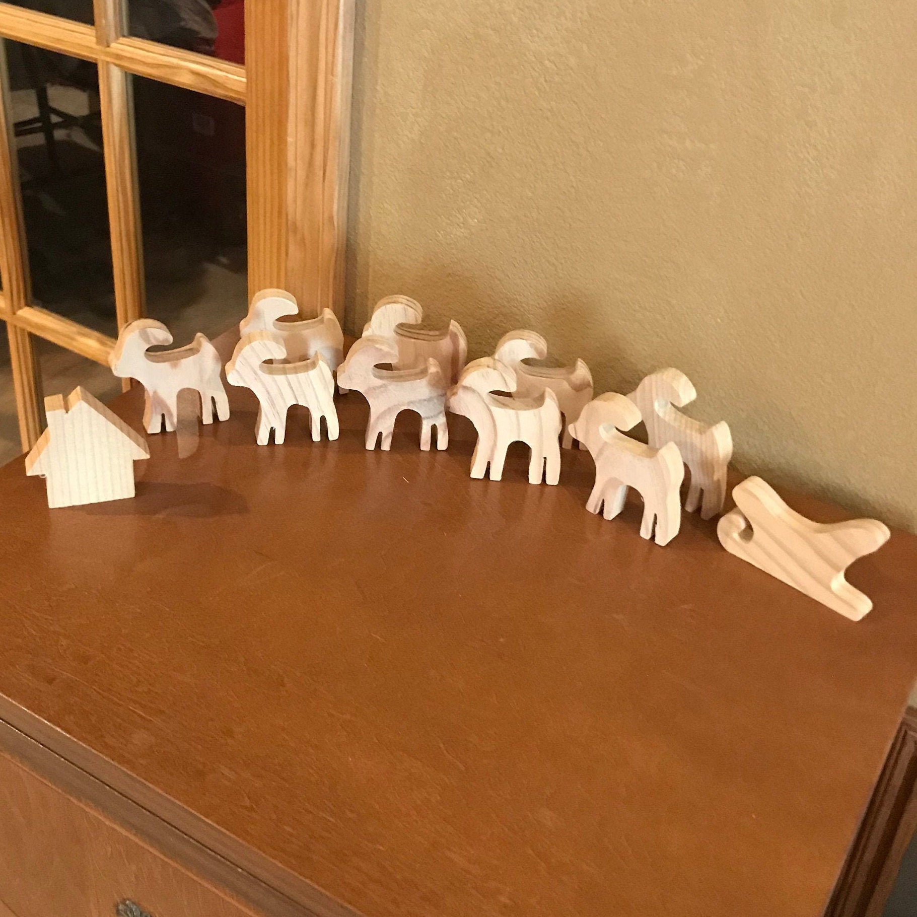 Wood Cutouts / Shapes, 11 Pieces Sleigh or Sled, 8 Deer, and House or ...