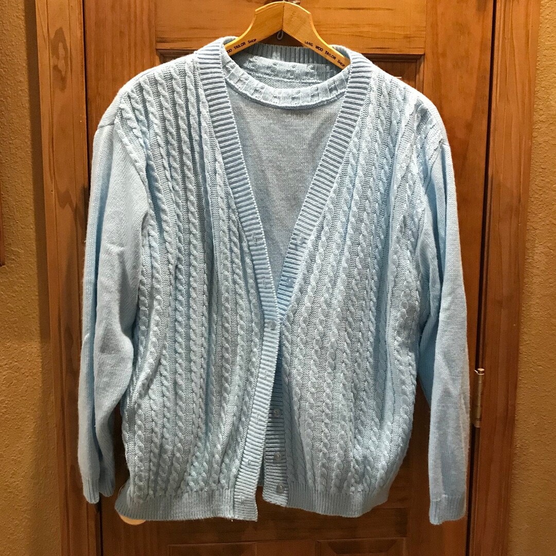 Blue 2 Piece Twin Set, Cardigan Sweater W/ Crew or Mock Neck Shell ...