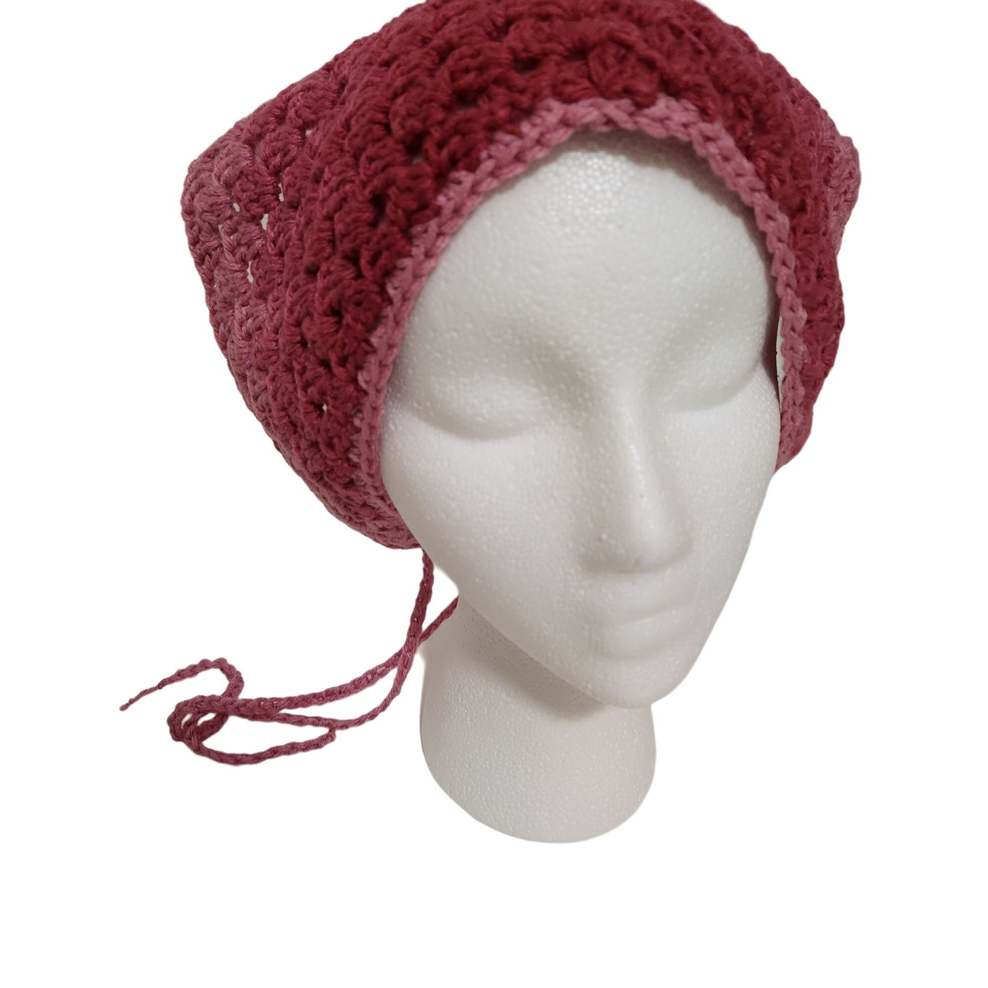 Rose Pink Ombre Granny Style Hair Handkerchief Hat Handknit - Etsy