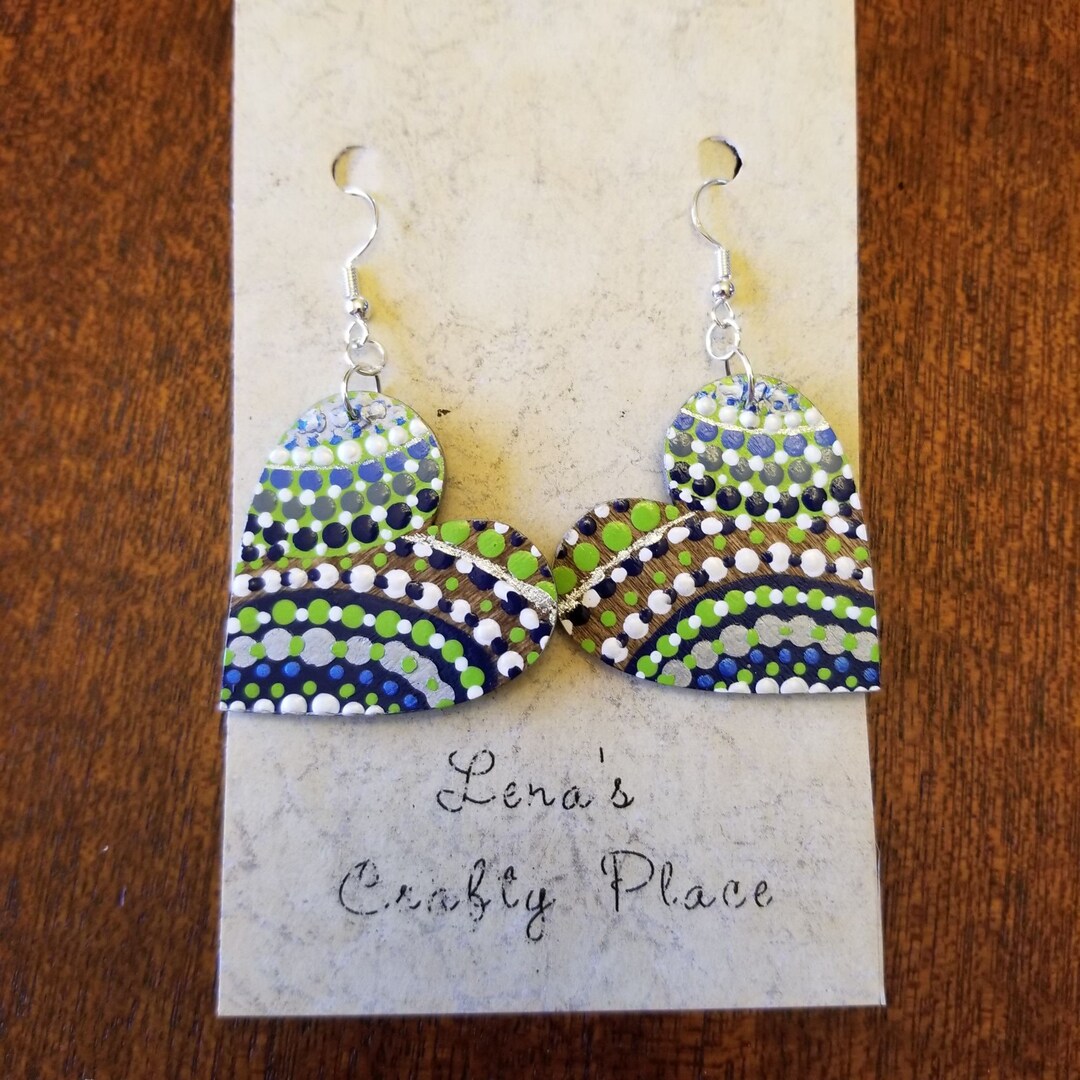 Seahawks Seattle Sounders Heart Mandala Wooden Earrings - Etsy