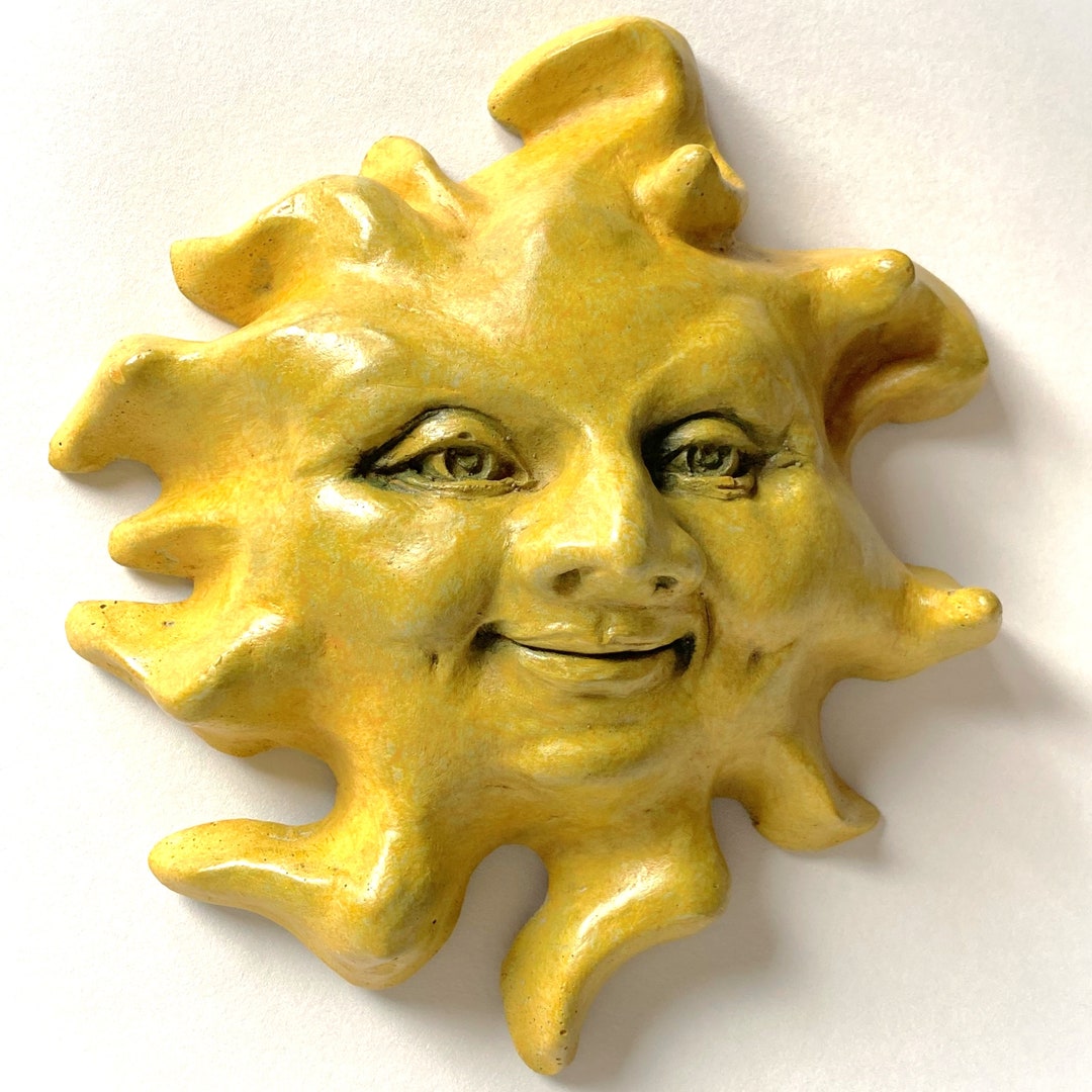 7 Handmade Yellow Sun Face Wall Sculpture, a Beautiful Decor Accent for ...