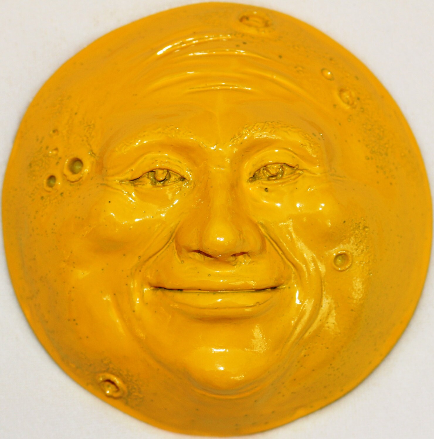Yellow Enameled Man in the Moon Wall Sculpture Signed | Etsy