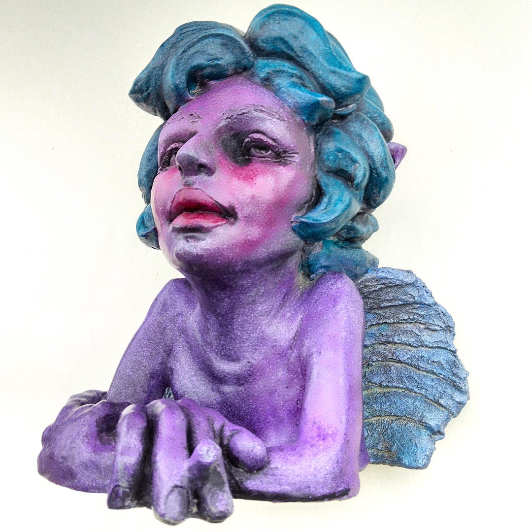 Smoking Angel, Unique Handmade Cast Stone Sculpture by Claybraven - Etsy