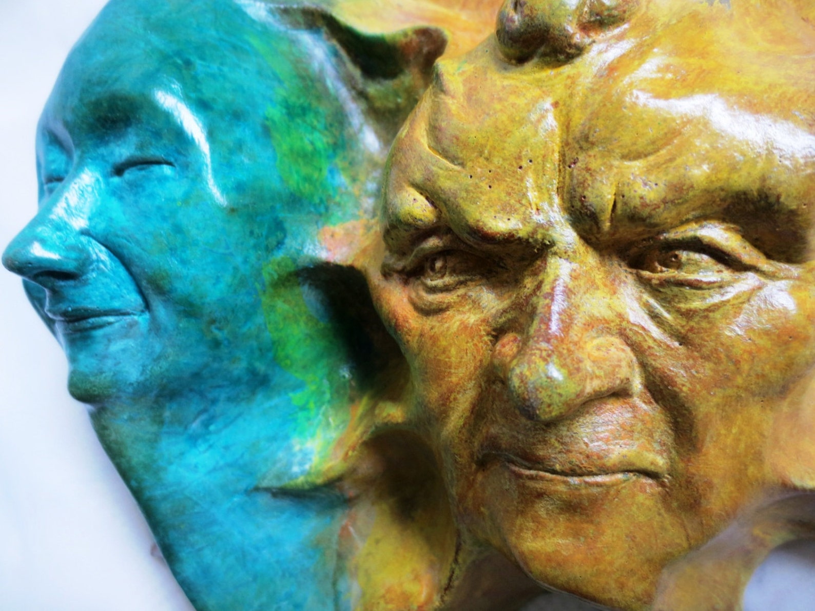 Colorful Sun Moon Celestial Cast Stone Wall Art Mask for Home | Etsy