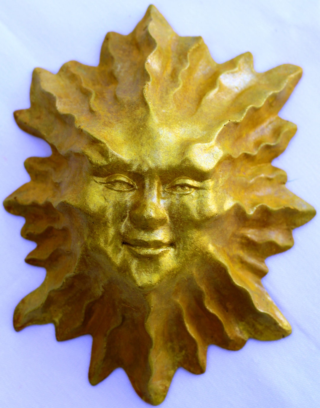 Handmade Golden Sun Face, 8" Cast Stone Wall Sculpture by Claybraven - Etsy