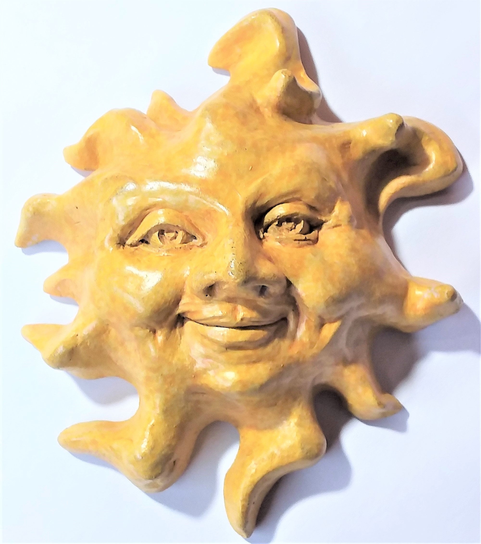 Handmade 7 Amber Yellow Sun Face Wall Sculpture a Folk | Etsy