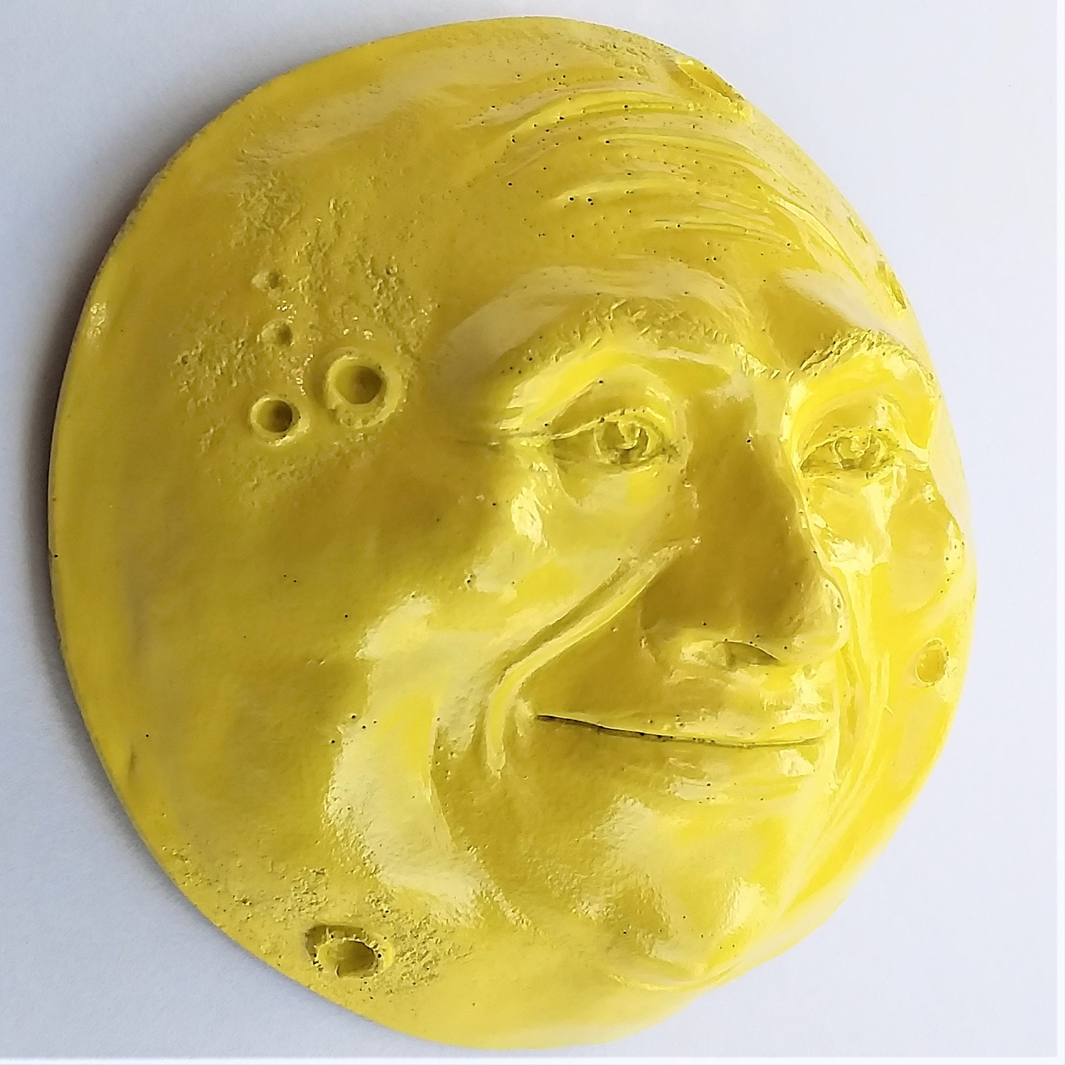 5 Yellow Full Moon Face Wall Decor Sculpture Original | Etsy
