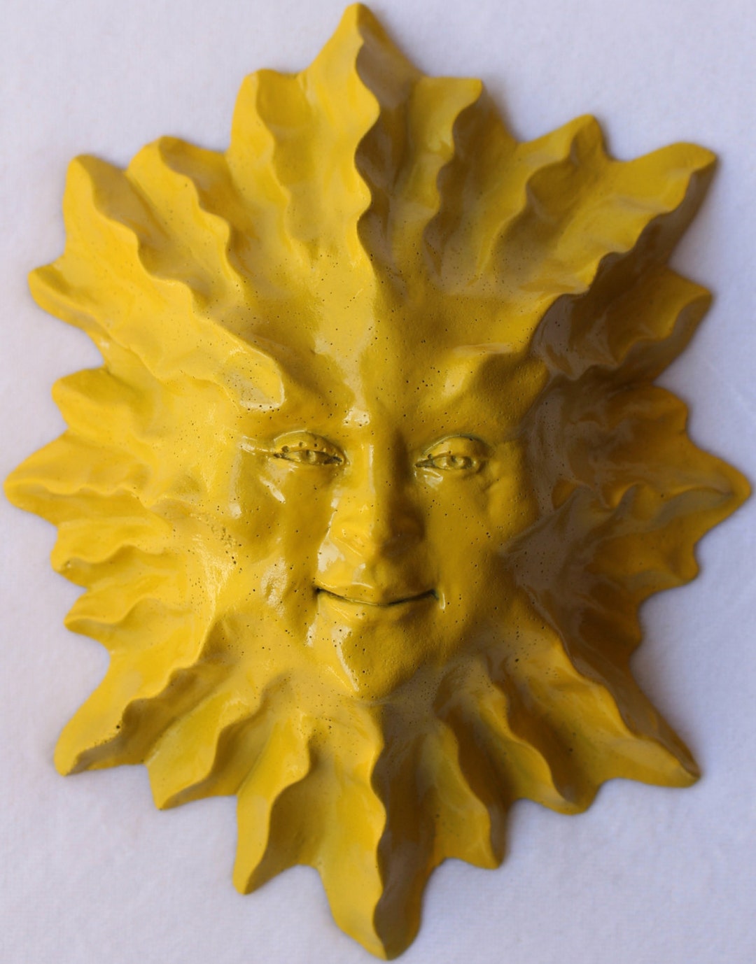 Yellow Sun Sculpture, Handmade Enameled Cast Stone Artwork for Indoors ...