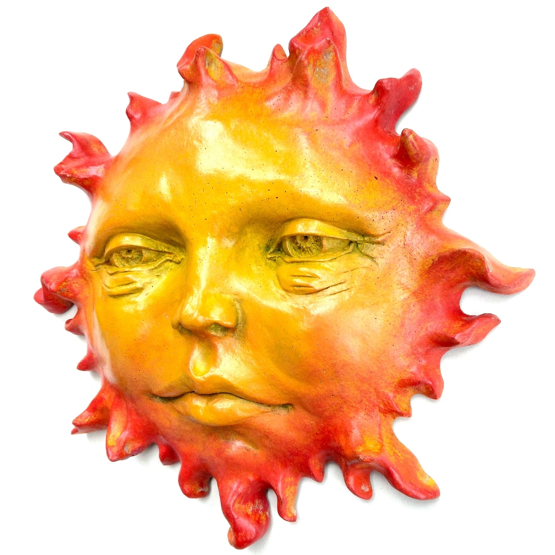 Yellow, Orange & Red Sun Face Sculpture, 11 Indoor/outdoor Collectible ...