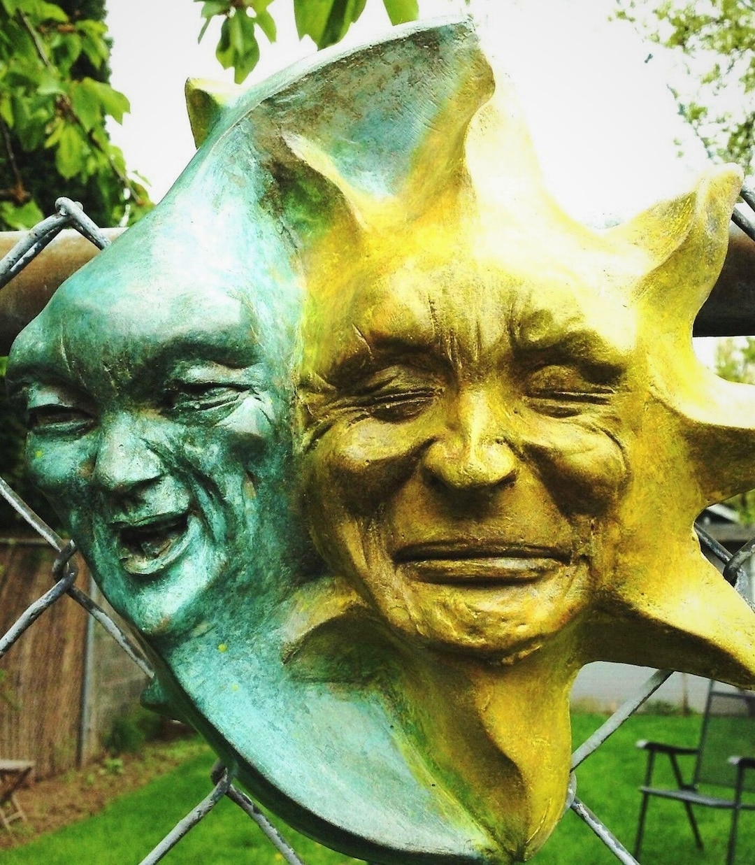 8" Sun and Moon Sculpture, Indoor/outdoor Cast Stone Garden Art by ...