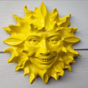 Unique Yellow Sun Face Sculpture, 11 Indoor/outdoor Hanging Wall Art by ...