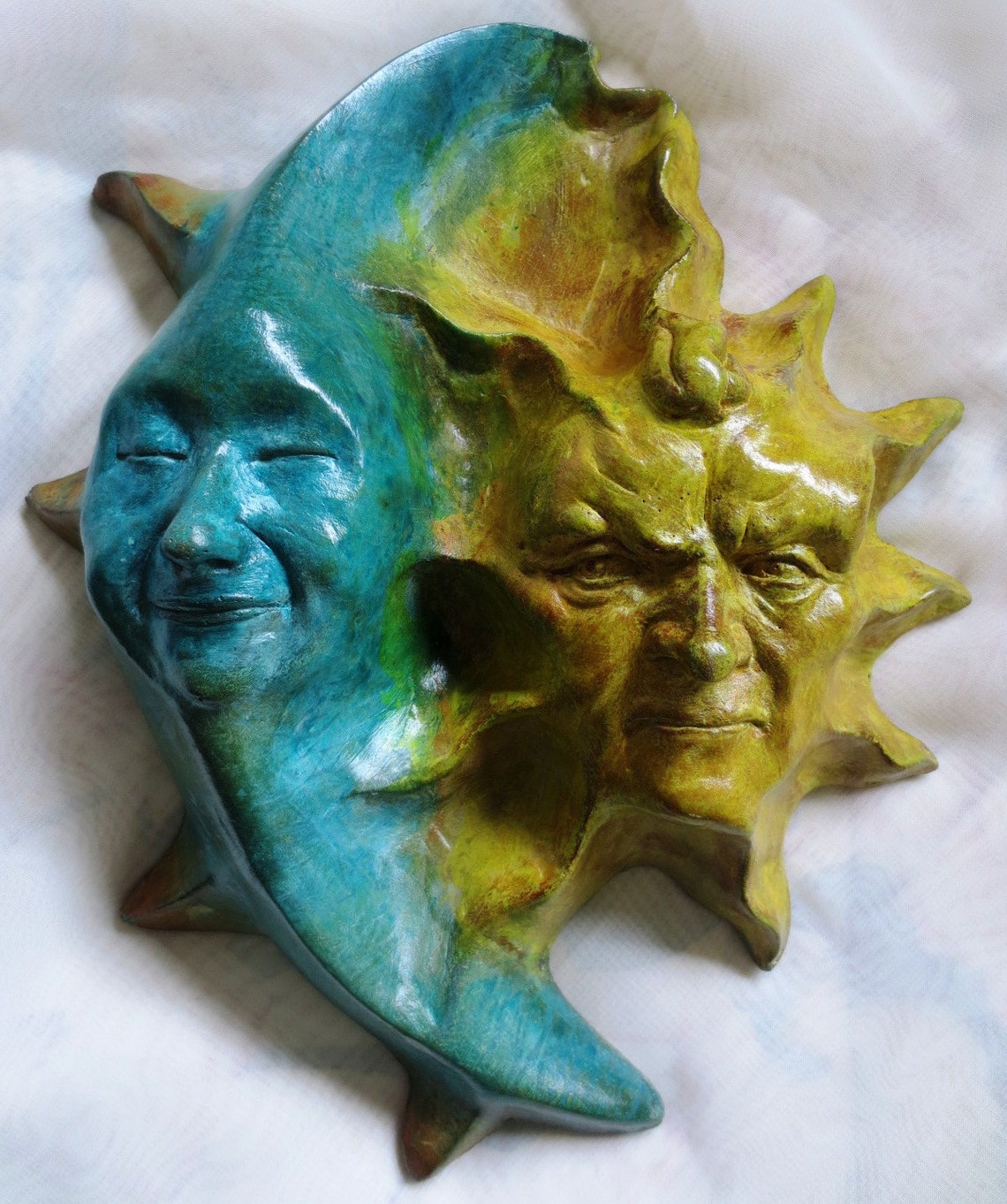 Colorful Sun Moon Celestial Cast Stone Wall Art Mask for Home | Etsy