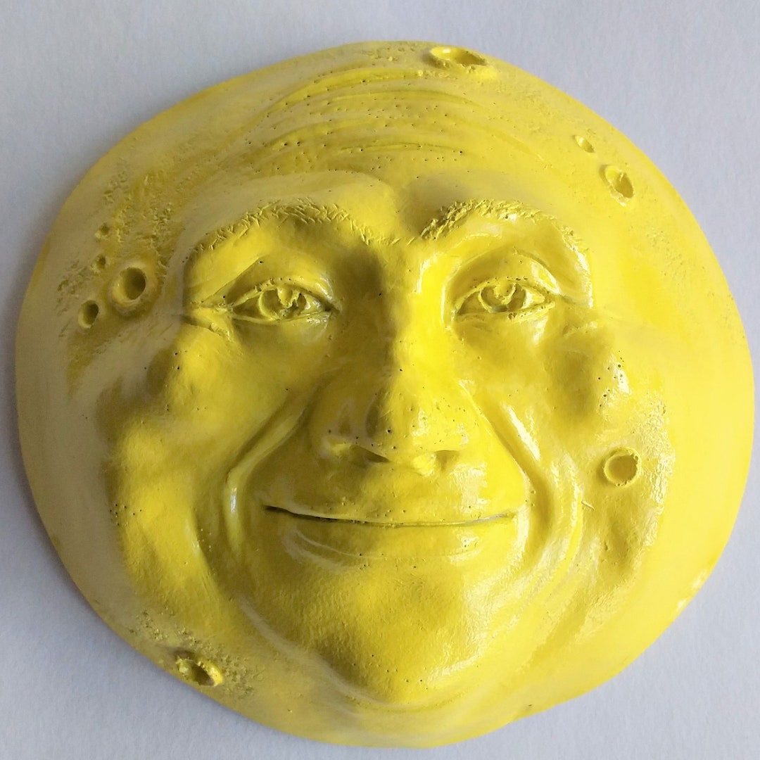 5 Yellow Full Moon Face Wall Decor Sculpture Original - Etsy