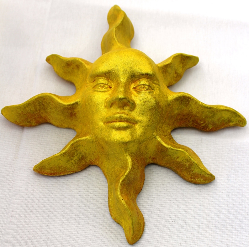 11" Handmade Golden Sun Face Wall Sculpture for Home Decor - Etsy