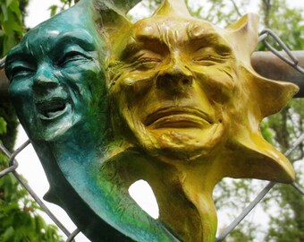 Colorful Sun Moon Celestial Cast Stone Wall Art Mask for Home | Etsy