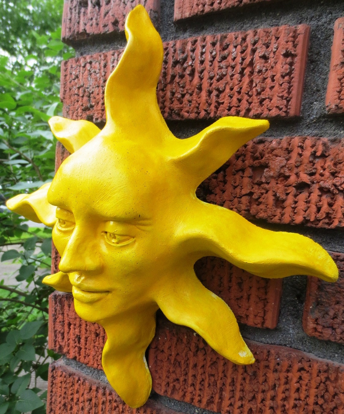 Handmade Yellow Sun Face Wall Art Sculpture for Home Garden | Etsy