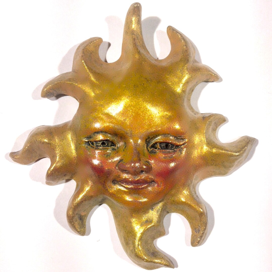 Gold Metallic Handmade Mini Sun Face Wall Sculpture for Home and Garden ...