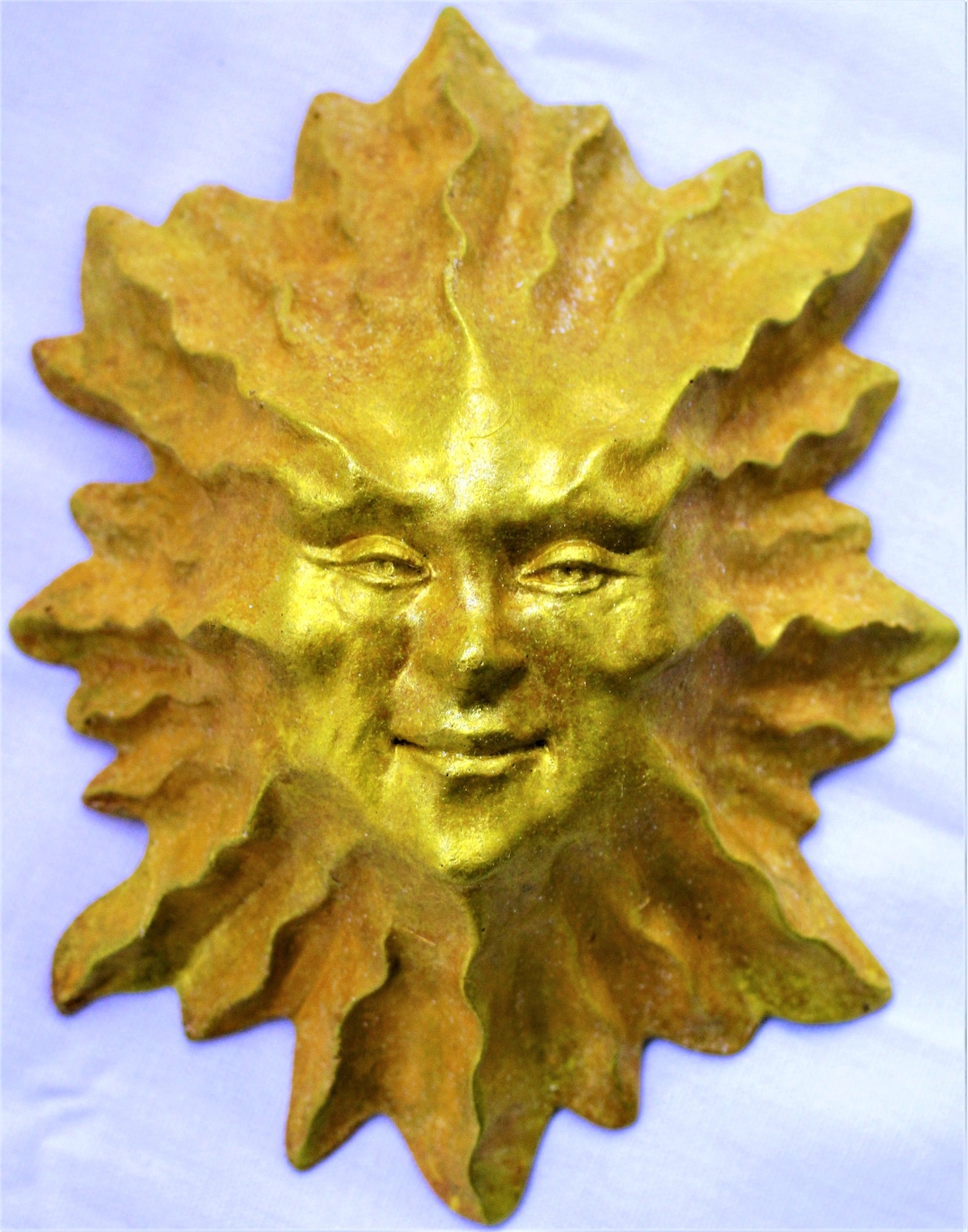8" Golden Sun Face Wall Sculpture, Cast Stone Classic Art Object by ...