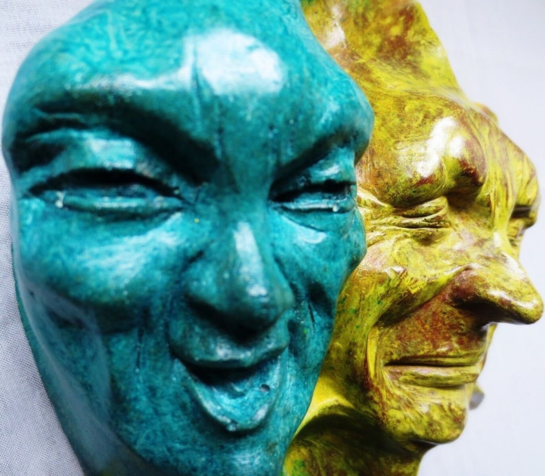 Outdoor Indoor Sun Moon Cast Stone Wall Art Mask With - Etsy