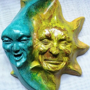 Outdoor Indoor Sun Moon Cast Stone Wall Art Mask With Personality by ...