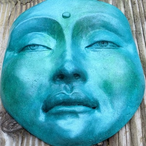 Tranquil Blue Buddha Face, a Zen Garden Sculpture, Cast Stone Outdoor ...