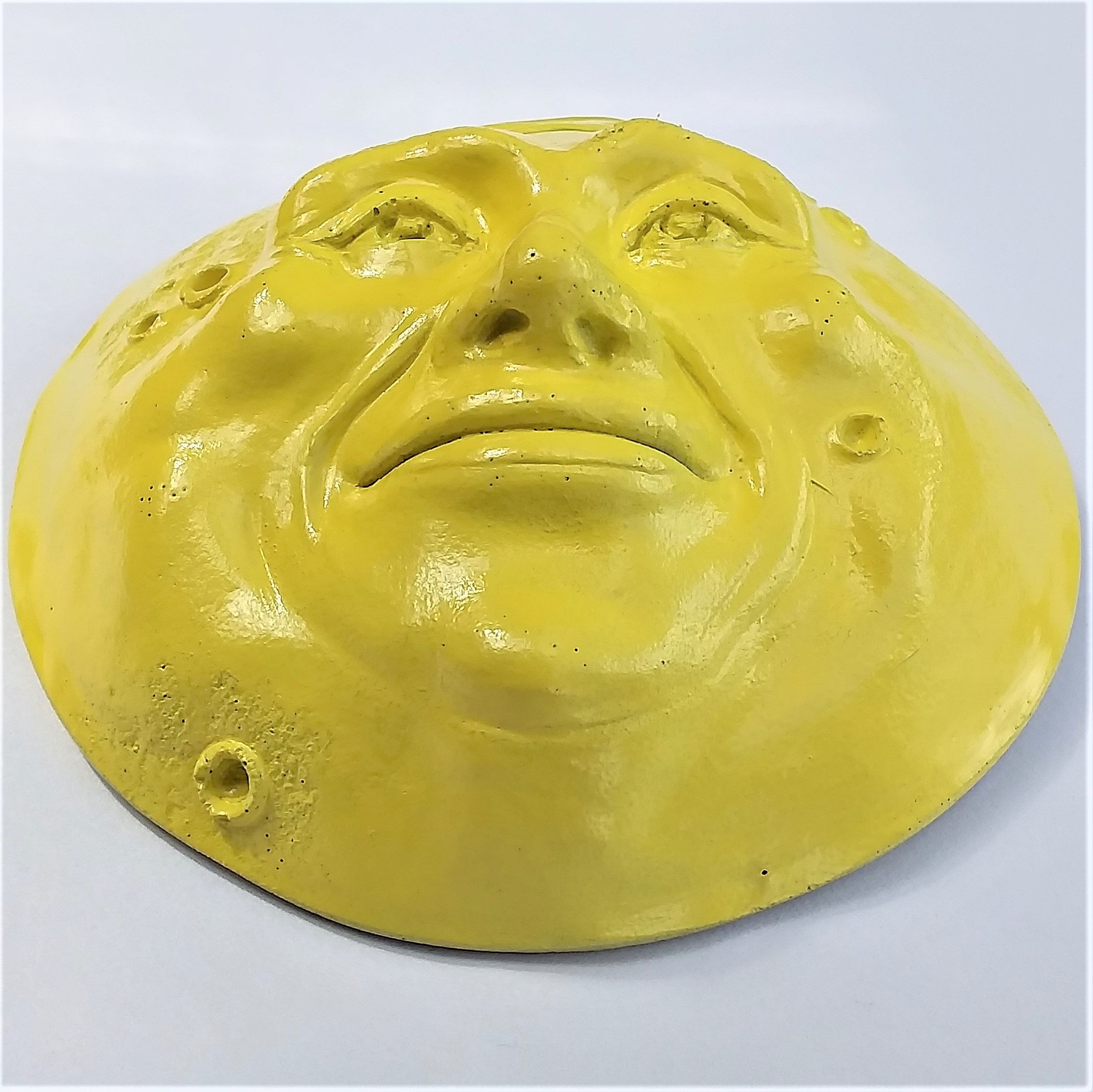 5 Yellow Full Moon Face Wall Decor Sculpture Original | Etsy