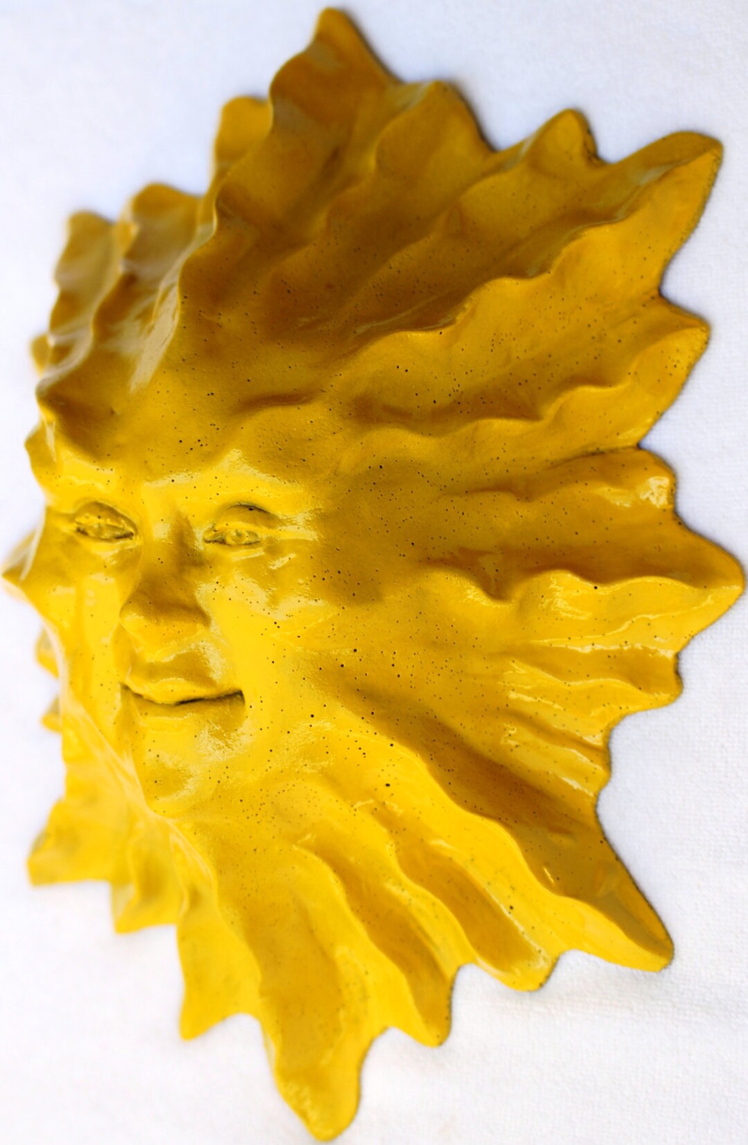 Yellow Sun Handmade Cast Stone Sculpture, Enameled Artwork for Indoors ...