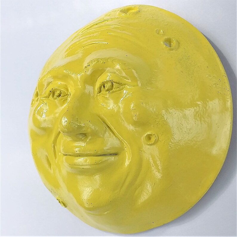 5 Yellow Full Moon Face Wall Decor Sculpture Original | Etsy