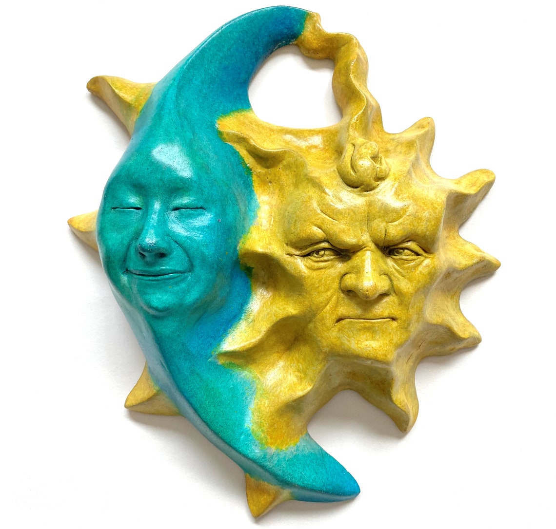 Colorful Sun Moon Celestial Cast Stone Wall Art Mask for Home - Etsy