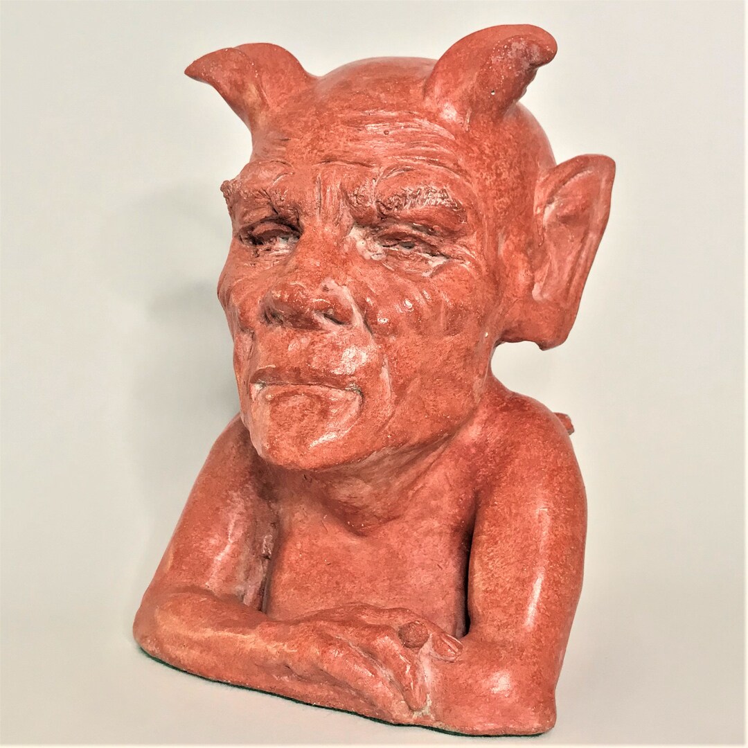 8" Red Devil Statue, a Cute, Thoughtful Signed Original Artwork in ...
