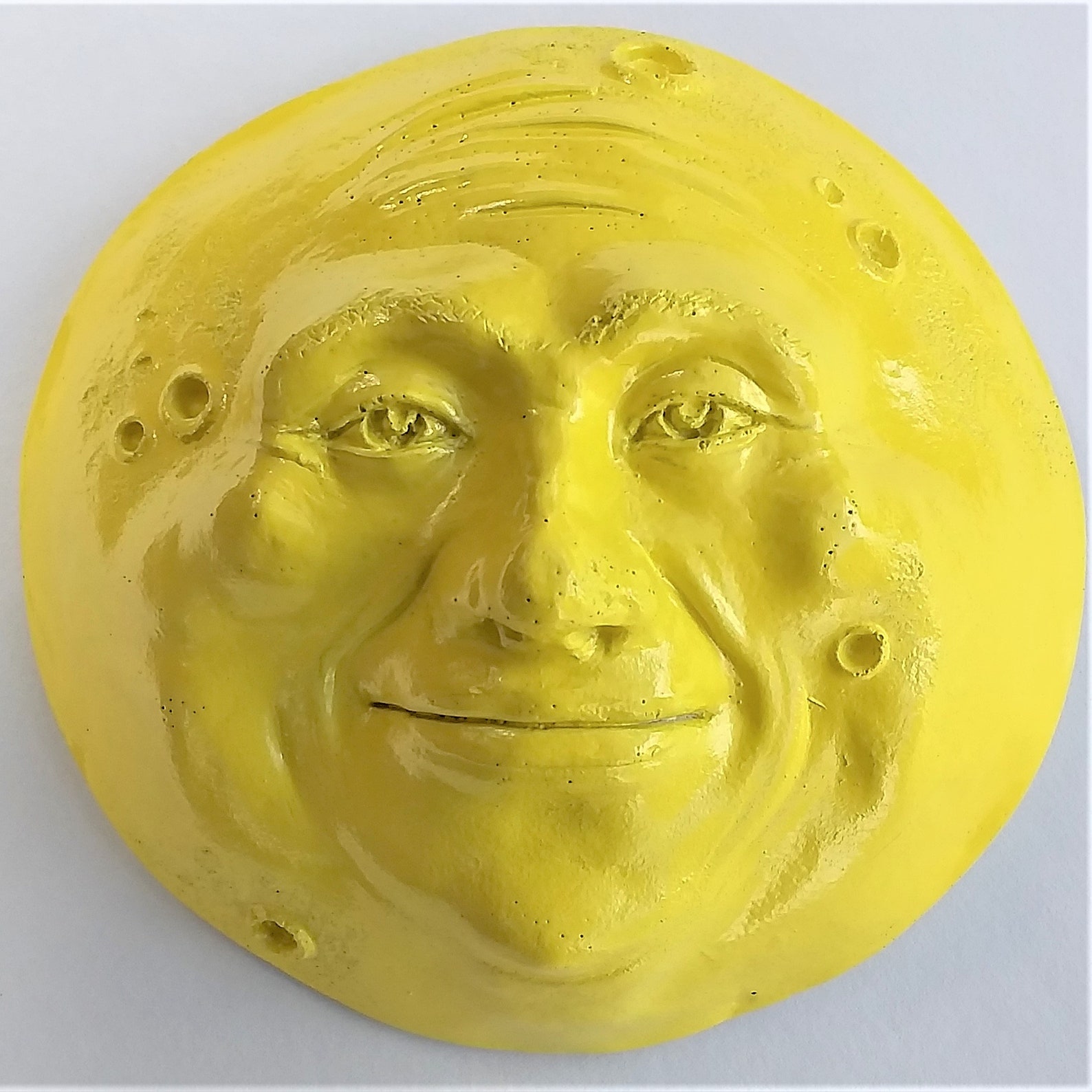 5 Yellow Full Moon Face Wall Decor Sculpture Original - Etsy