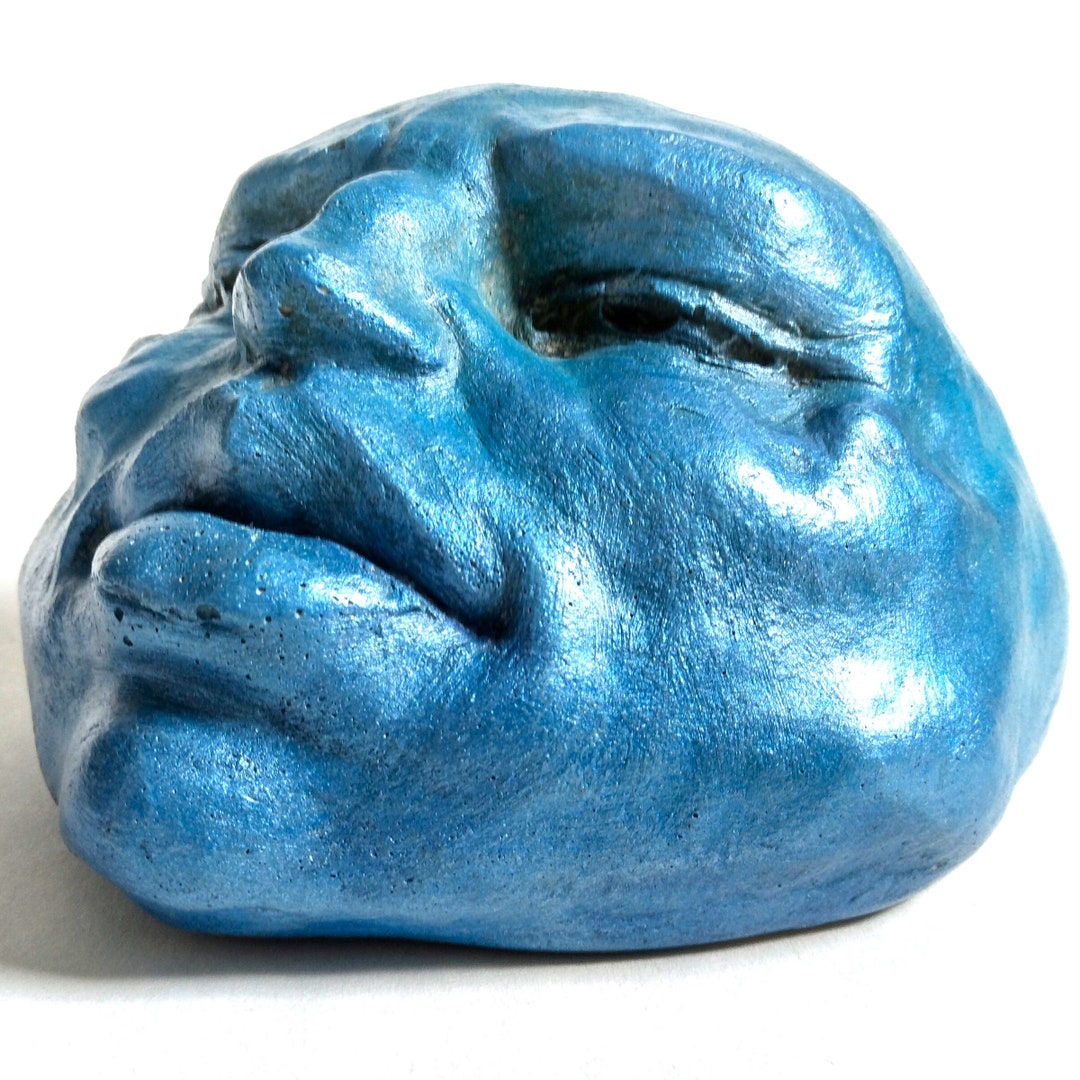 Handmade Blue Stone Face Sculpture, Original Art for Home or Garden ...