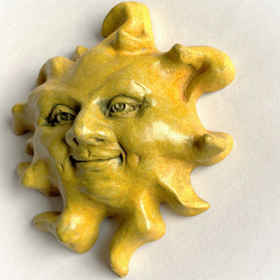 7 Handmade Yellow Sun Face Wall Sculpture, a Beautiful Decor Accent for ...