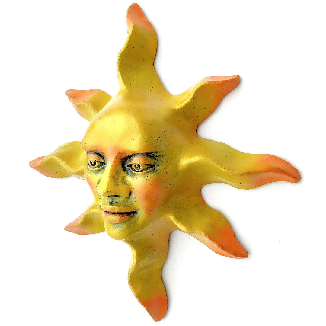 Handmade Golden Sun Face Wall Art Garden Celestial Mask Sculpture Gift ...
