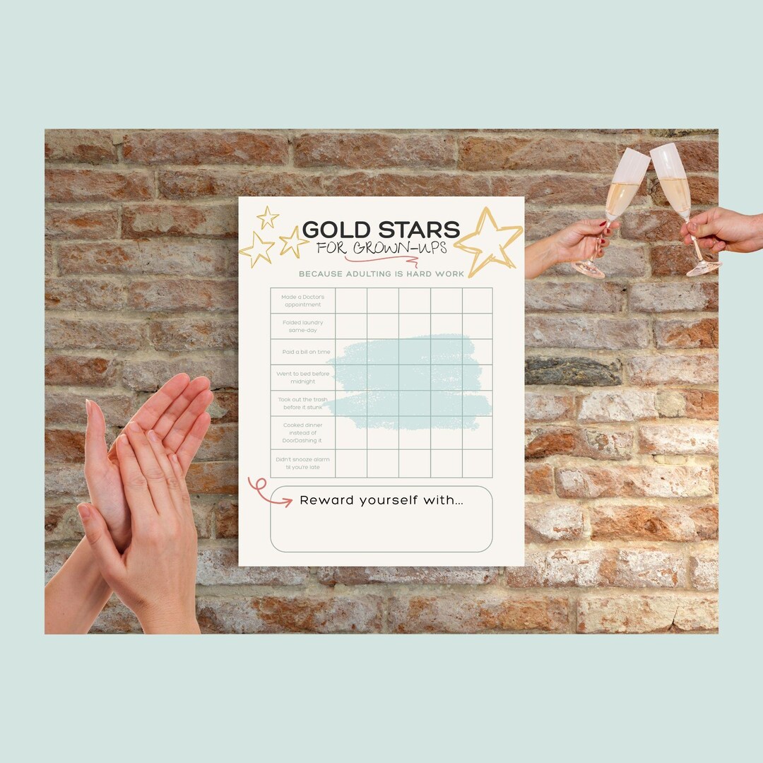 Adulting Reward Chart Printable & Editable Funny Star Chart for Adults ...