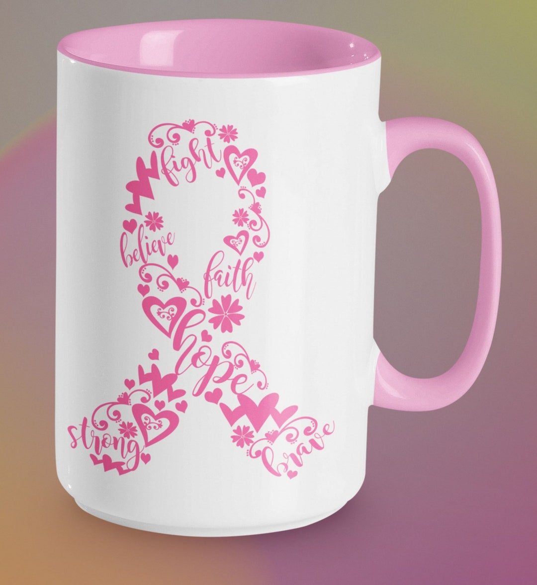 Breast Cancer Awareness LARGE 15 Oz Coffee Mug, Breast Cancer Ribbon ...
