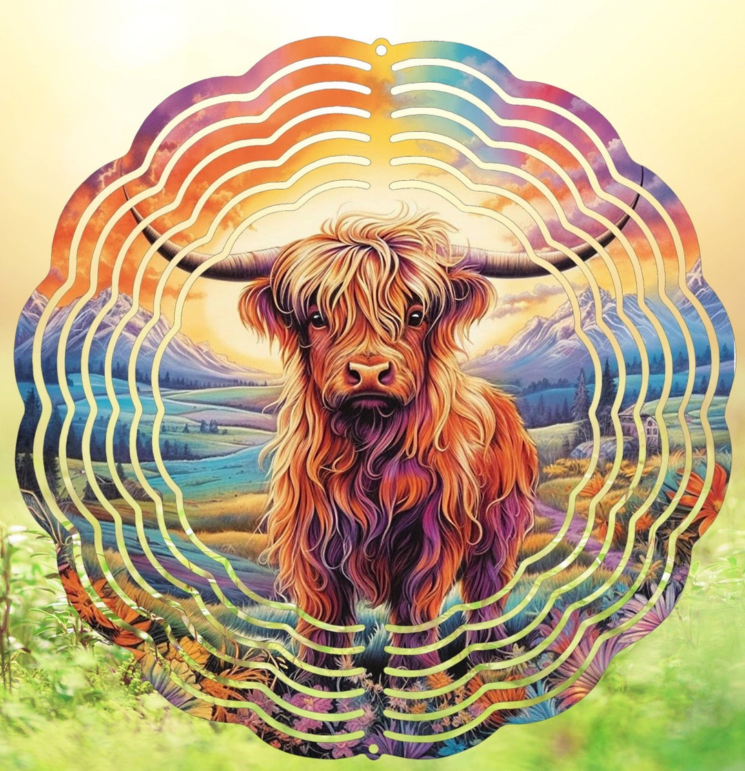 Highland Cow Wind Spinner, Choice of 8" or 10", Optional Spiral Tail ...