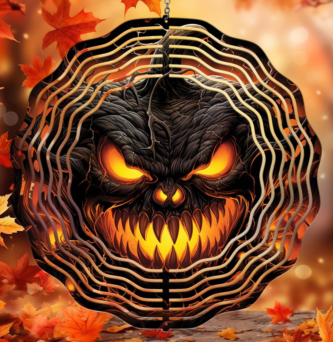 Awesome, Freaky, Pumpkin Nightmare 10" Wind Spinner, Optional Spiral ...