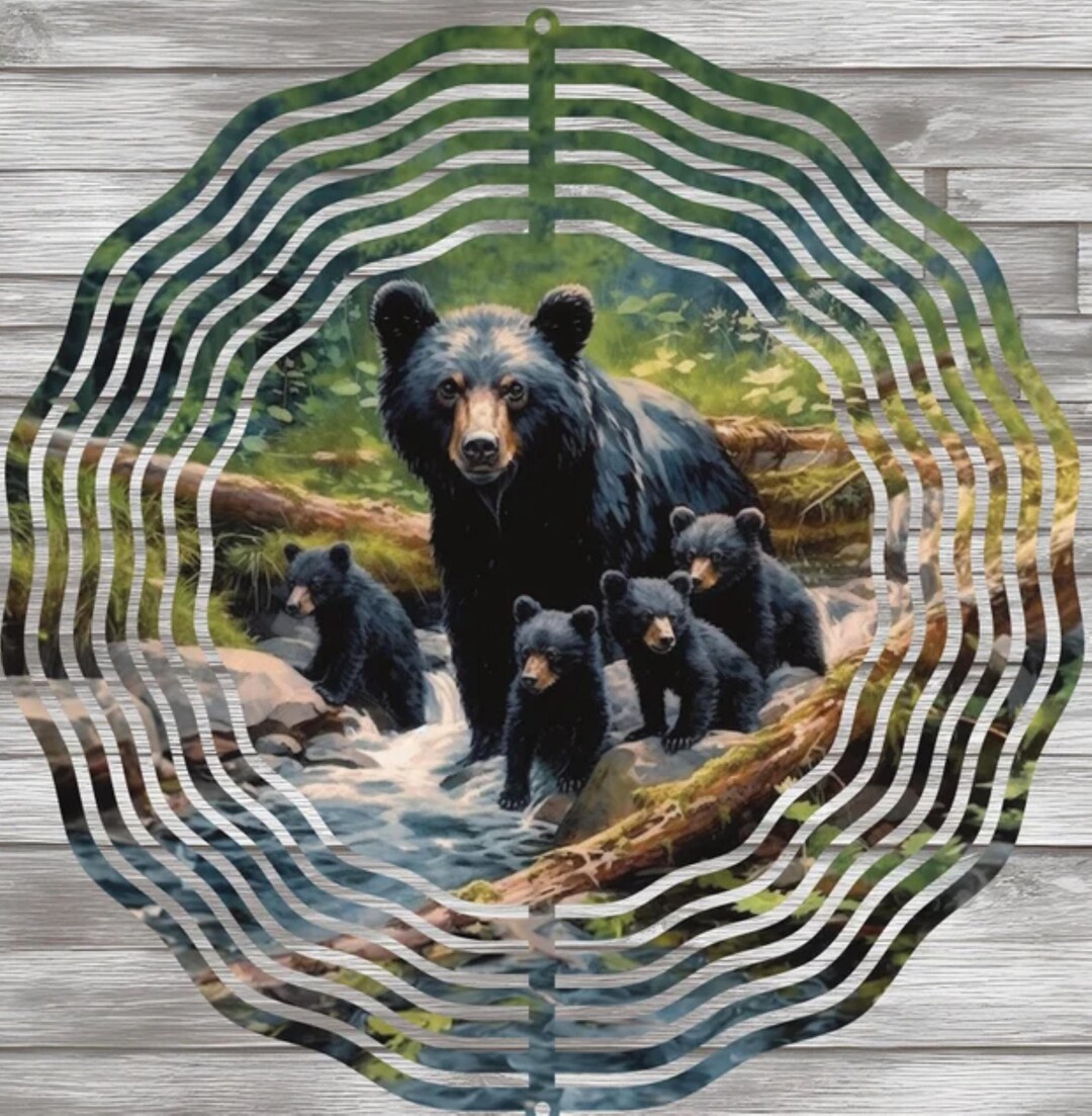 Black Bear & Cubs Wind Spinner, Choice of 8" or 10", Optional Spiral ...