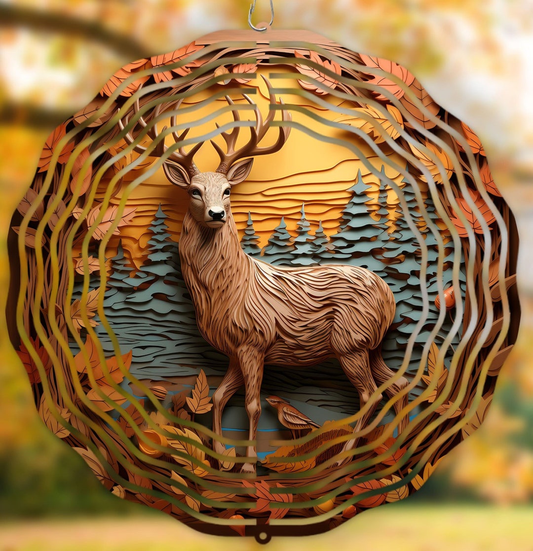 Beautiful Fall 3d-look Deer Wind Spinner, Item #SP212, Optional Spiral ...