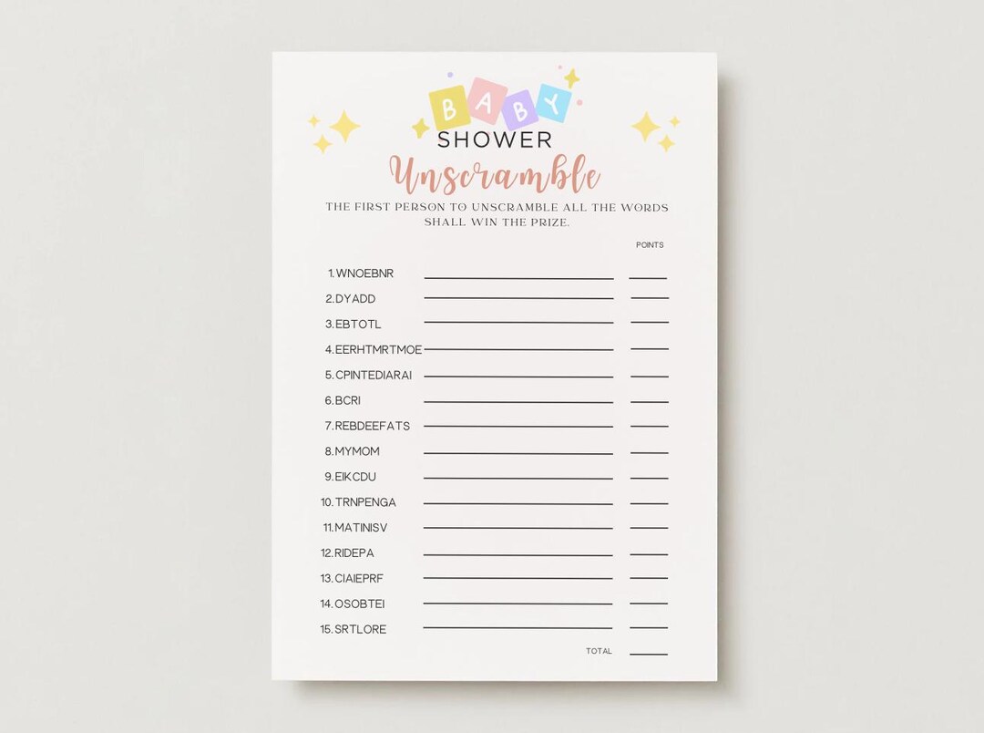 Baby Word Scramble Game, Baby Shower Game, Unscramble Word Game, Baby ...