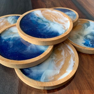 Ocean Waves Resin Wood Coasters | Beach & Coastal | Set of 1, 2, 4 - Etsy