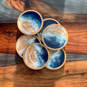Ocean Waves Resin Wood Coasters | Beach & Coastal | Set of 1, 2, 4 - Etsy