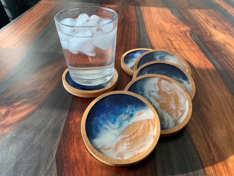 Ocean Waves Resin Wood Coasters | Beach & Coastal | Set of 1, 2, 4 - Etsy