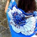Blue Square Silk Scarf Hand-painted With White Flower | Etsy