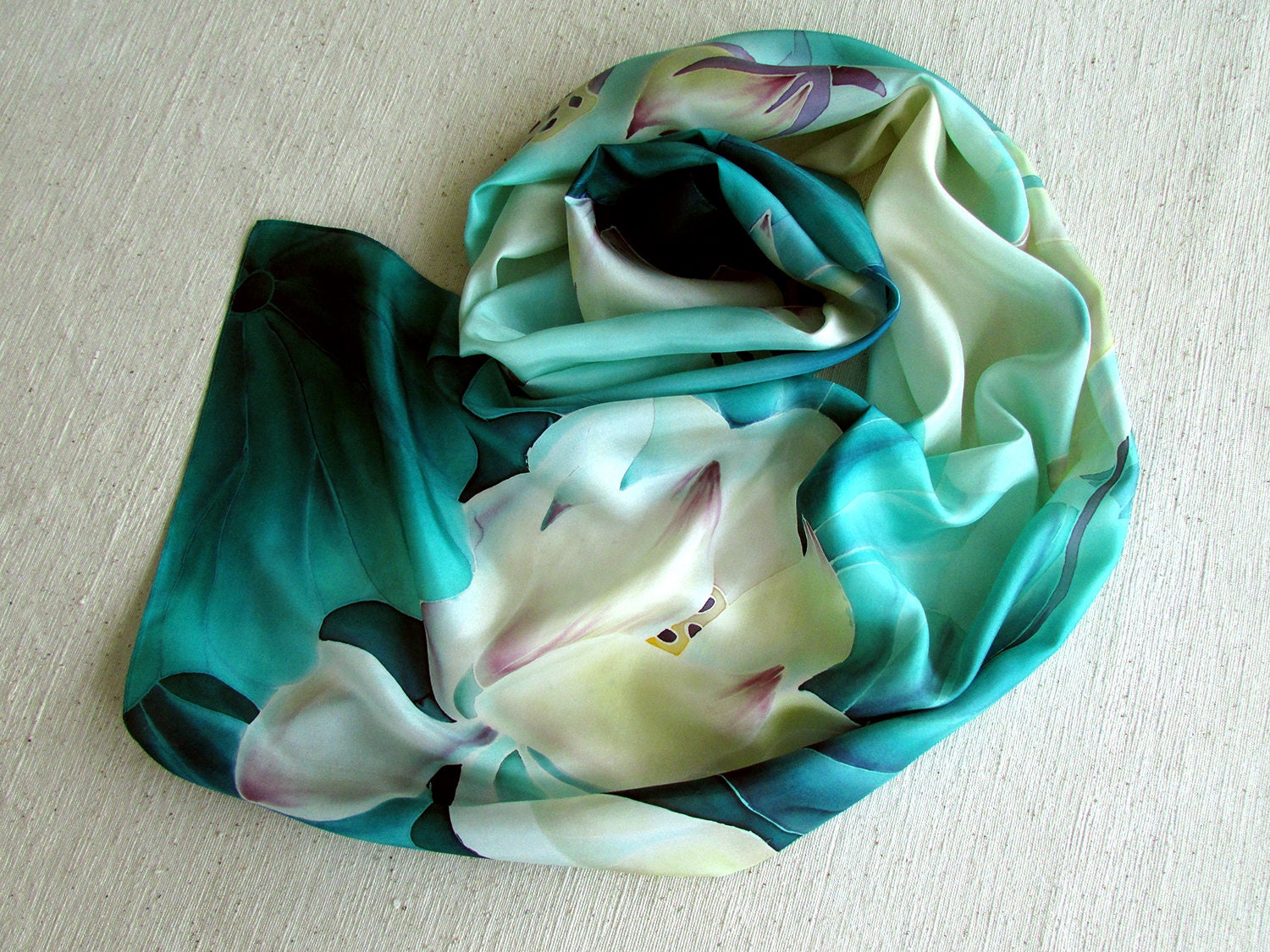 Lotus Scarf Hand Painted, Emerald Silk Scarf, Sister Gift - Etsy Canada