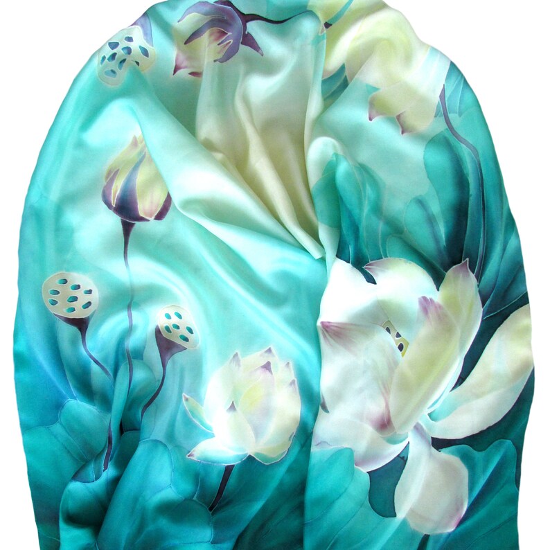 Lotus Scarf Hand Painted, Emerald Silk Scarf, Sister Gift - Etsy